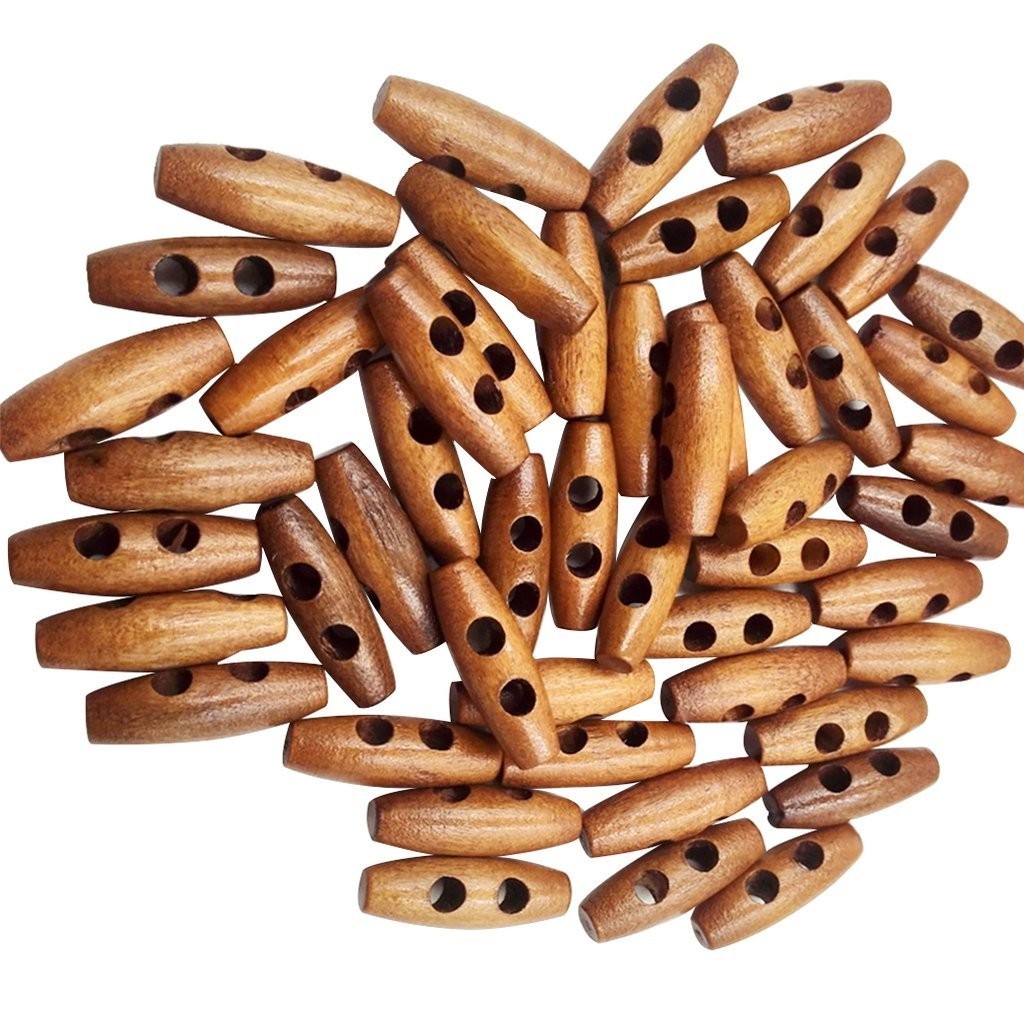 ღ50 Pieces Olive Shape Wooden Toggles Buttons 2 Holes Sewing Buttons ...