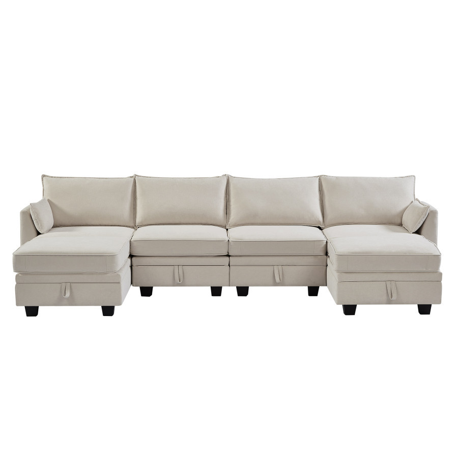 Modern Large U-Shape Modular Sectional Sofa, Convertible Sofa Bed with Reversible Chaise for L ...