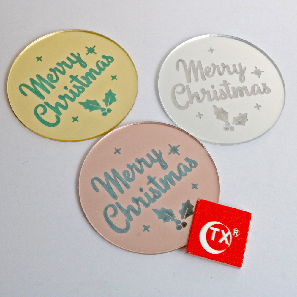 ☚5pcs Cupcake Topper Merry Christmas Acrylic Gold Silver 3dround