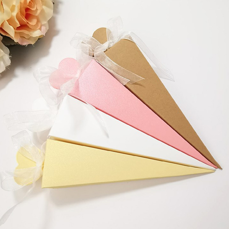 50Pcs/Set Triangular Candy Box with Transparent Ribbon Wedding Gifts ...