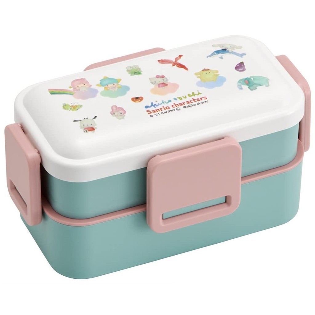Skater Antibacterial Fluffy Dome Lid 2 Tier Bento Box 600ml Sanrio Characters x Akiko Obuchi ...