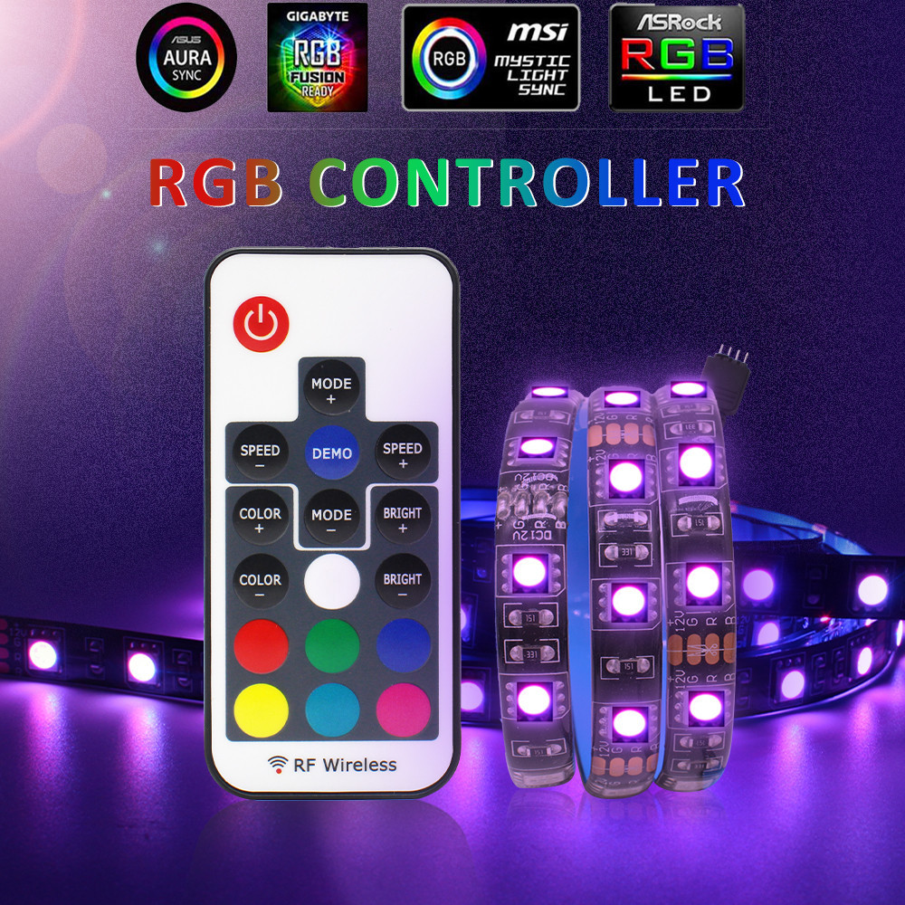 ☸12VDC ARGB LED Strip Light 5050 SMD PC Computer Case RF Wireless ...