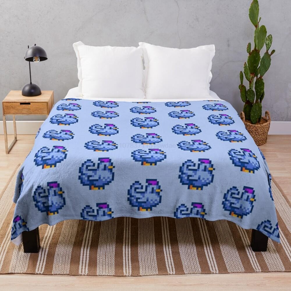 ☈Stardew Valley Pixel Blue Chicken Throw Blanket Cute Blanket Throw And Blanket From Fluff Throw ...