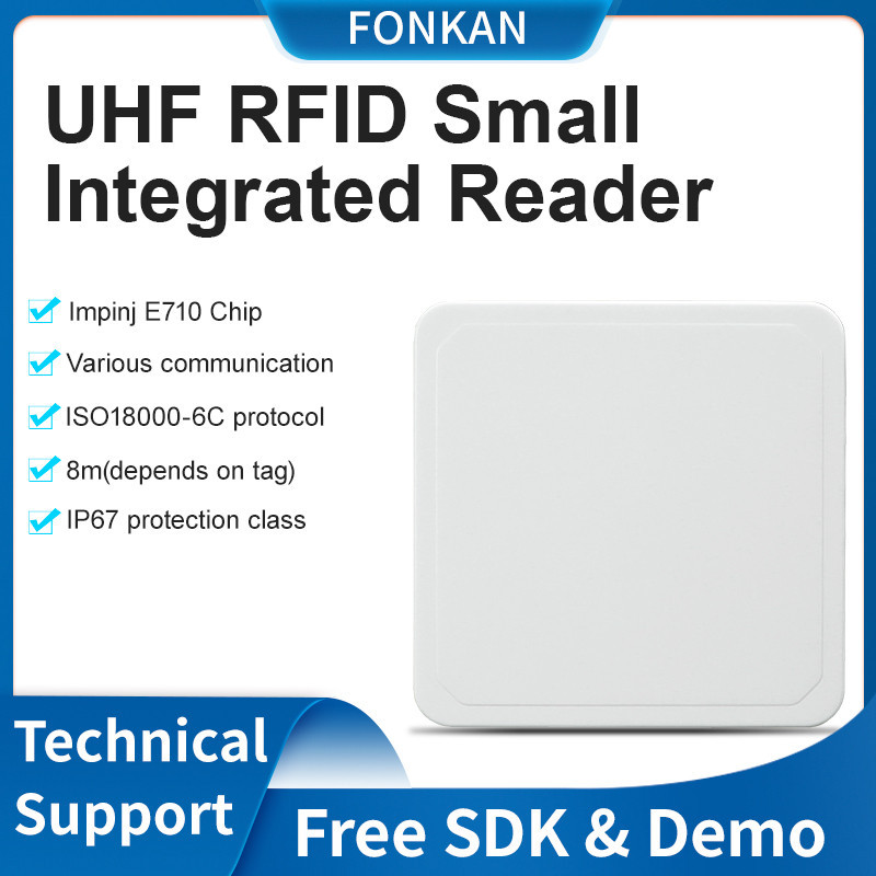 ღFONKAN long range 8M uhf rfid integrated reader R2000 module built-in 4dbi antenna read tags ...