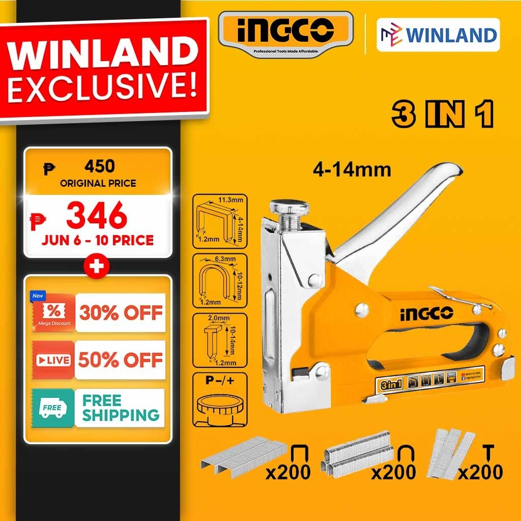 Ingco by Winland 3 in 1 Staple Gun Tacker Tucker w/ Staple Wire ...