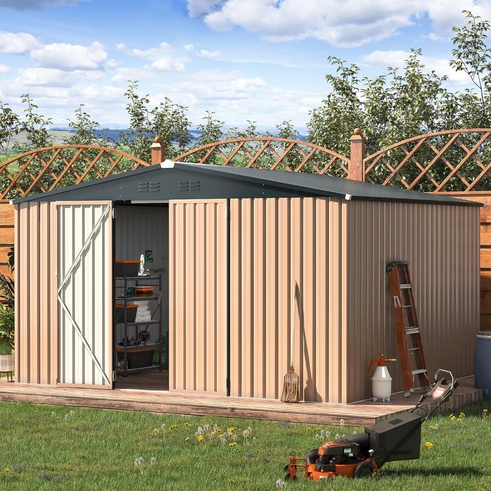 12' x 10' Metal Storage Shed for Outdoor, Extra Large Steel Yard Shed ...