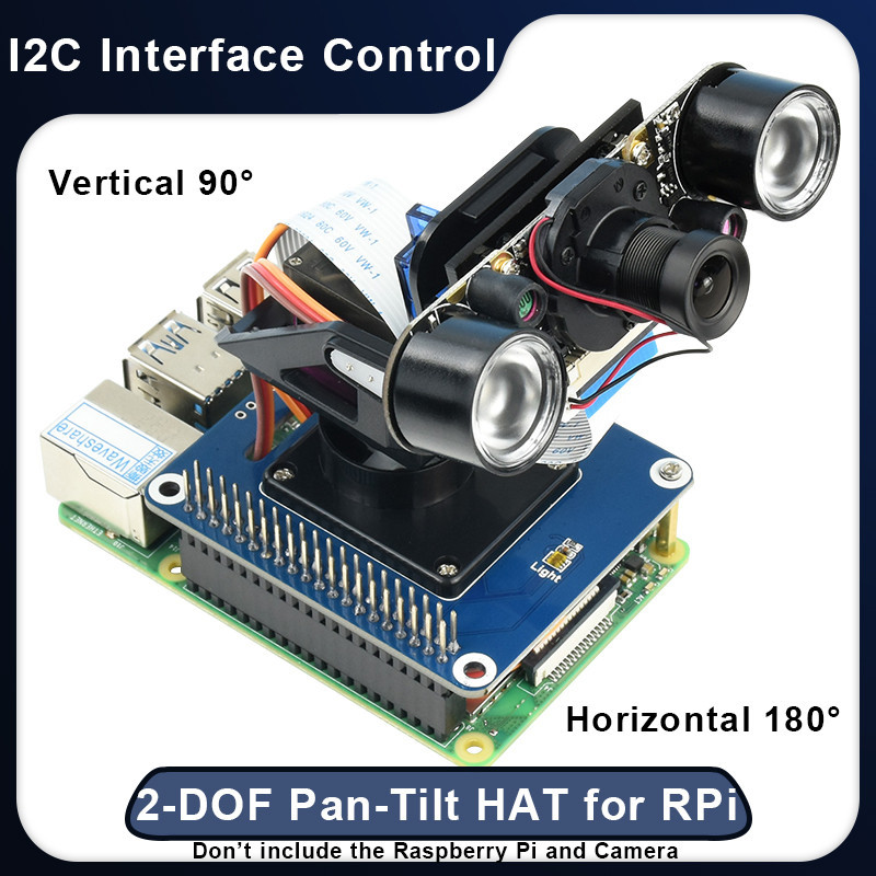 ☄Raspberry Pi 4 2-DOF Pan Tilt HAT Light Intensity Sensing I2C ...