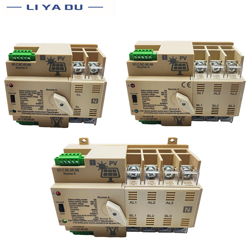 ☠Din Rail 2P 3P 4P Mini ATS ATS PV System Power to City Power on-Grid ...