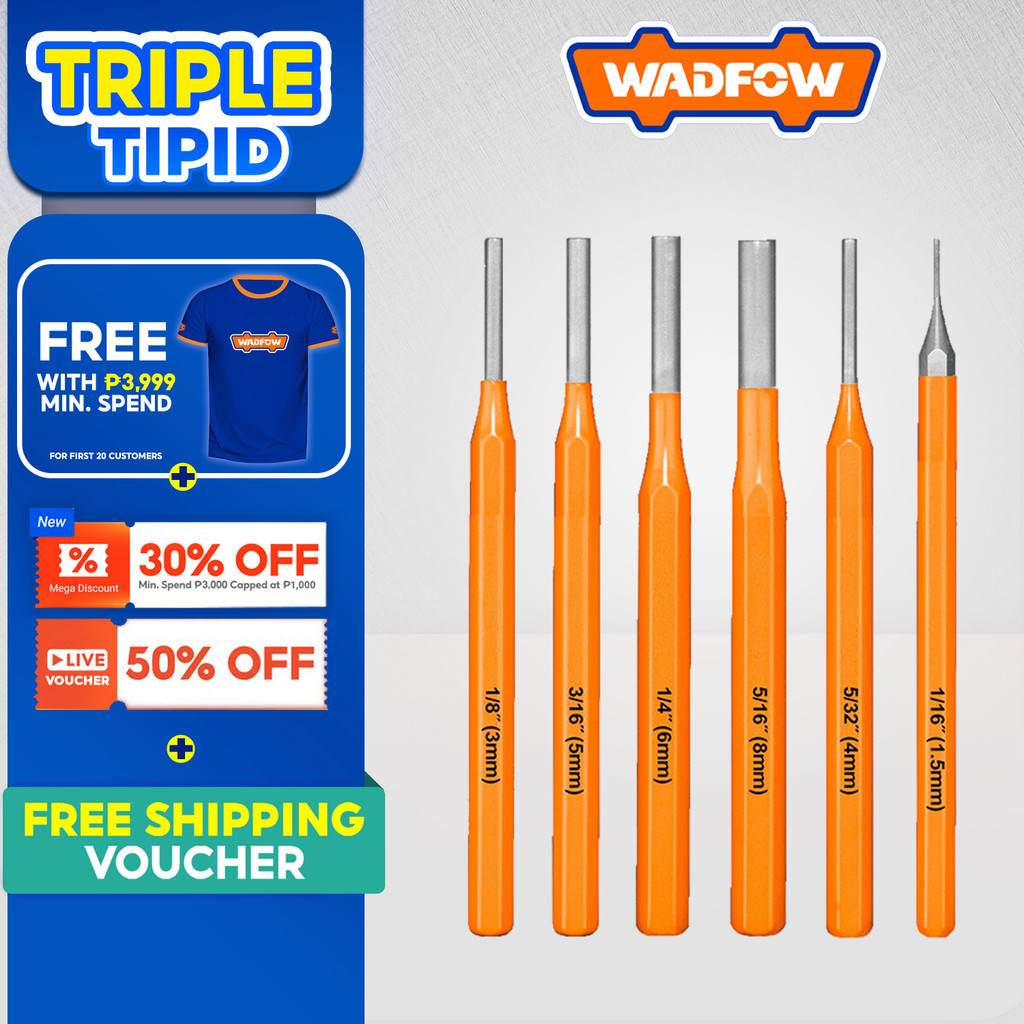 Wadfow WCC8306 Set of 6 Pin Round head Hole Punch 40Cr-steel 152mm ...