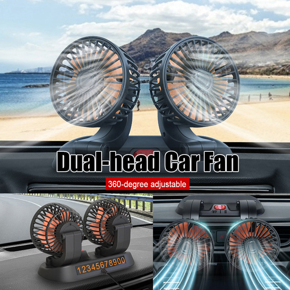 ⚖Two Head Car Fan 360° Adjustable Auto Cooler Air Fan Auto Electric Fan ...