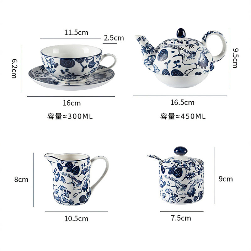 ♡Ceramic Coffee Tea Set Korean Blue and White Porcelain Teaware Sets 1 ...