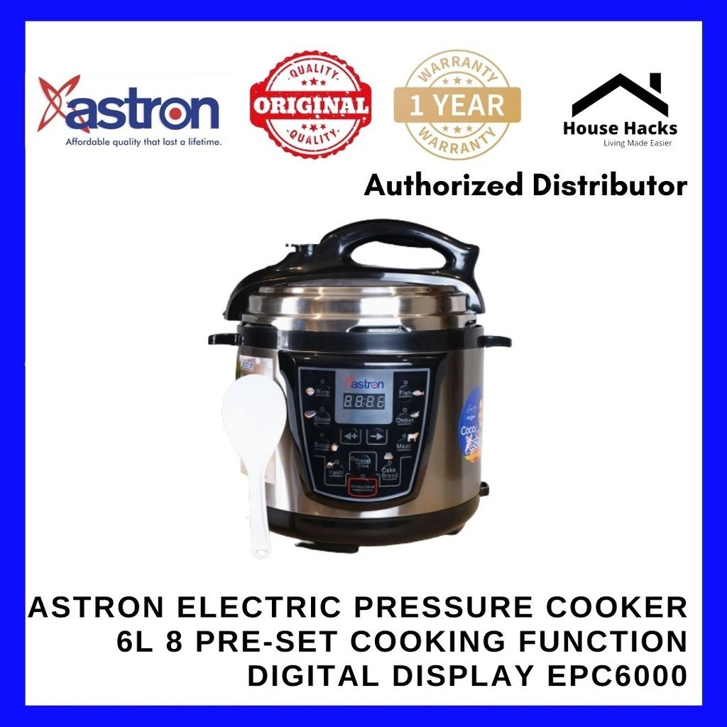 Astron Electric Pressure Cooker 6L 8 Pre-set Cooking Function Digital ...