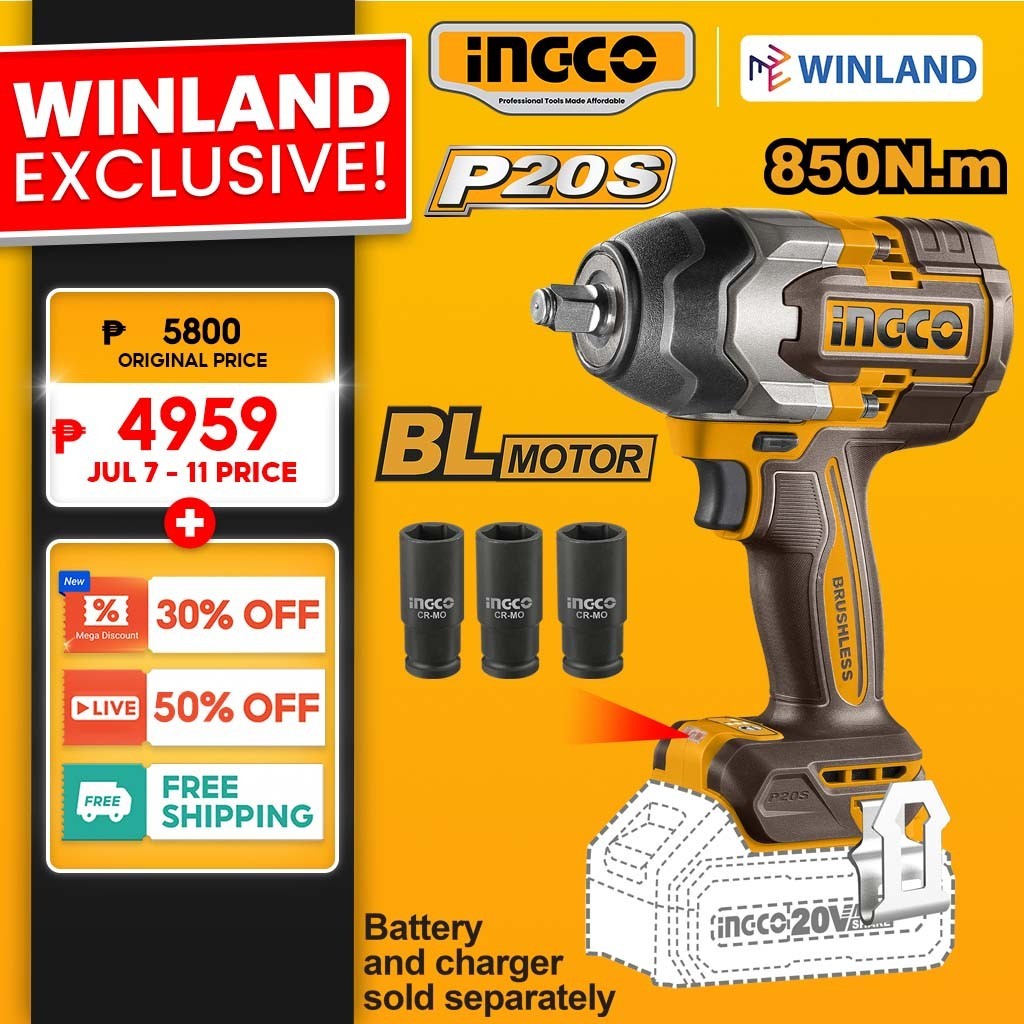 Ingco by Winland P20S 20V Brushless Cordless Lithium-Ion Impact Wrench ...