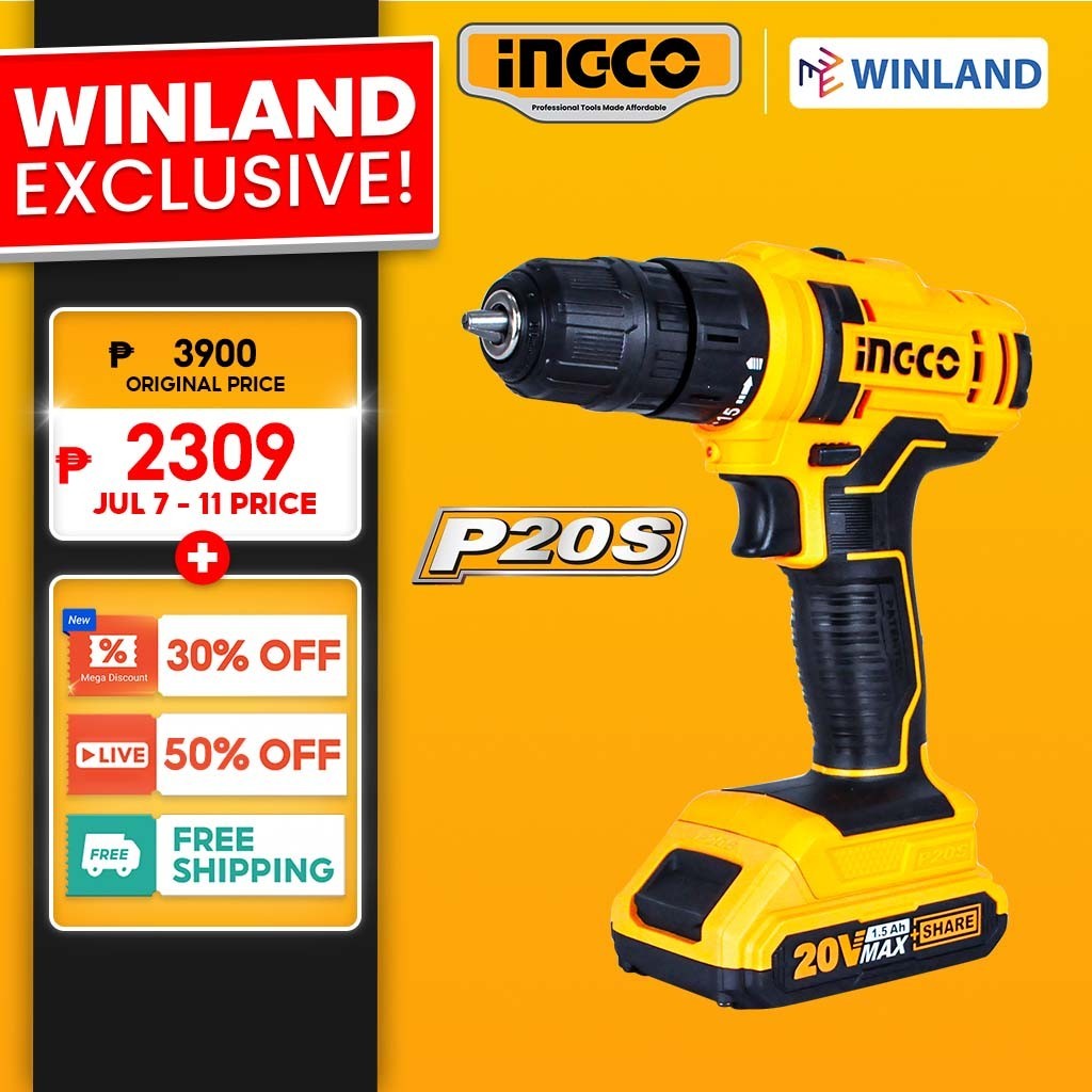 Ingco by Winland P20S 20V Lithium-Ion Cordless Drill (Super Select) CDLI200528 ING-CT | Shopee ...
