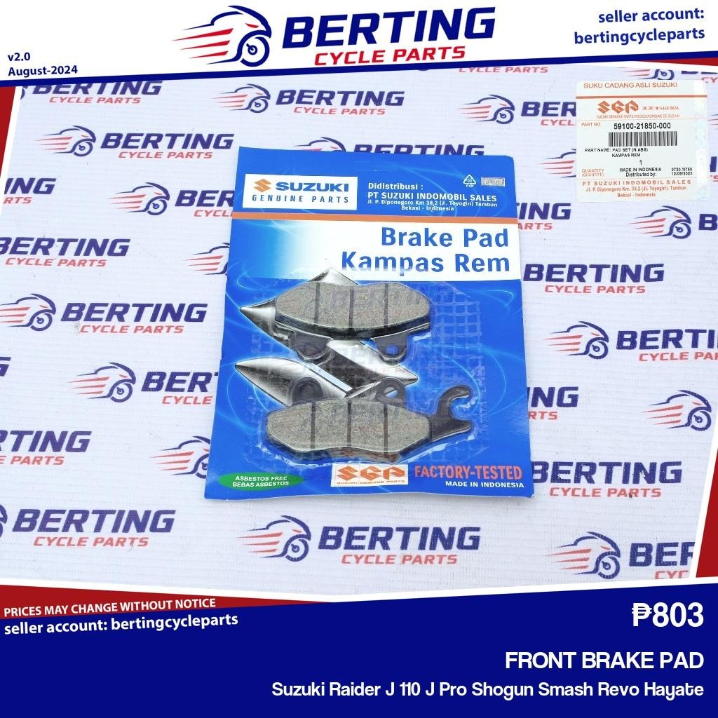 SGP FRONT BRAKE PAD Suzuki Raider J 110 J Pro Shogun Smash Revo Hayate ...