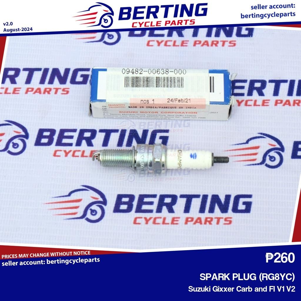 SGP SPARK PLUG (RG8YC) Suzuki Gixxer Carb and FI V1 V2 Genuine 09482 ...