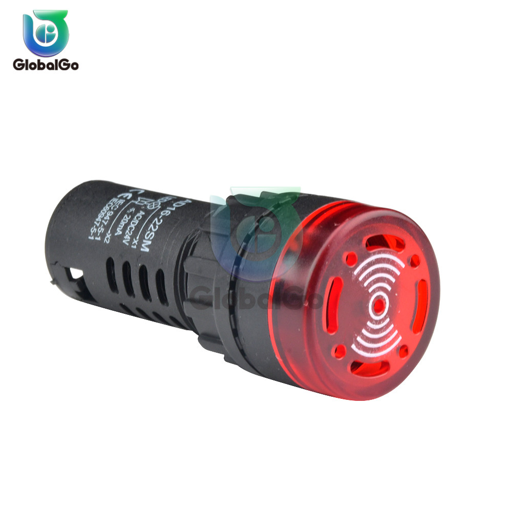 ⓛAD16-22SM 22mm Panel Diameter AC 12V 24V 110V 220V Flash Signal Light Red LED Active Buzzer Bee ...