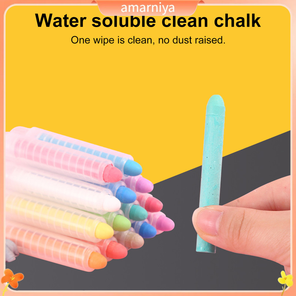 AMAR Colored Chalk 12pcs Dust-free Washable Sidewalk Chalk Set Vibrant ...