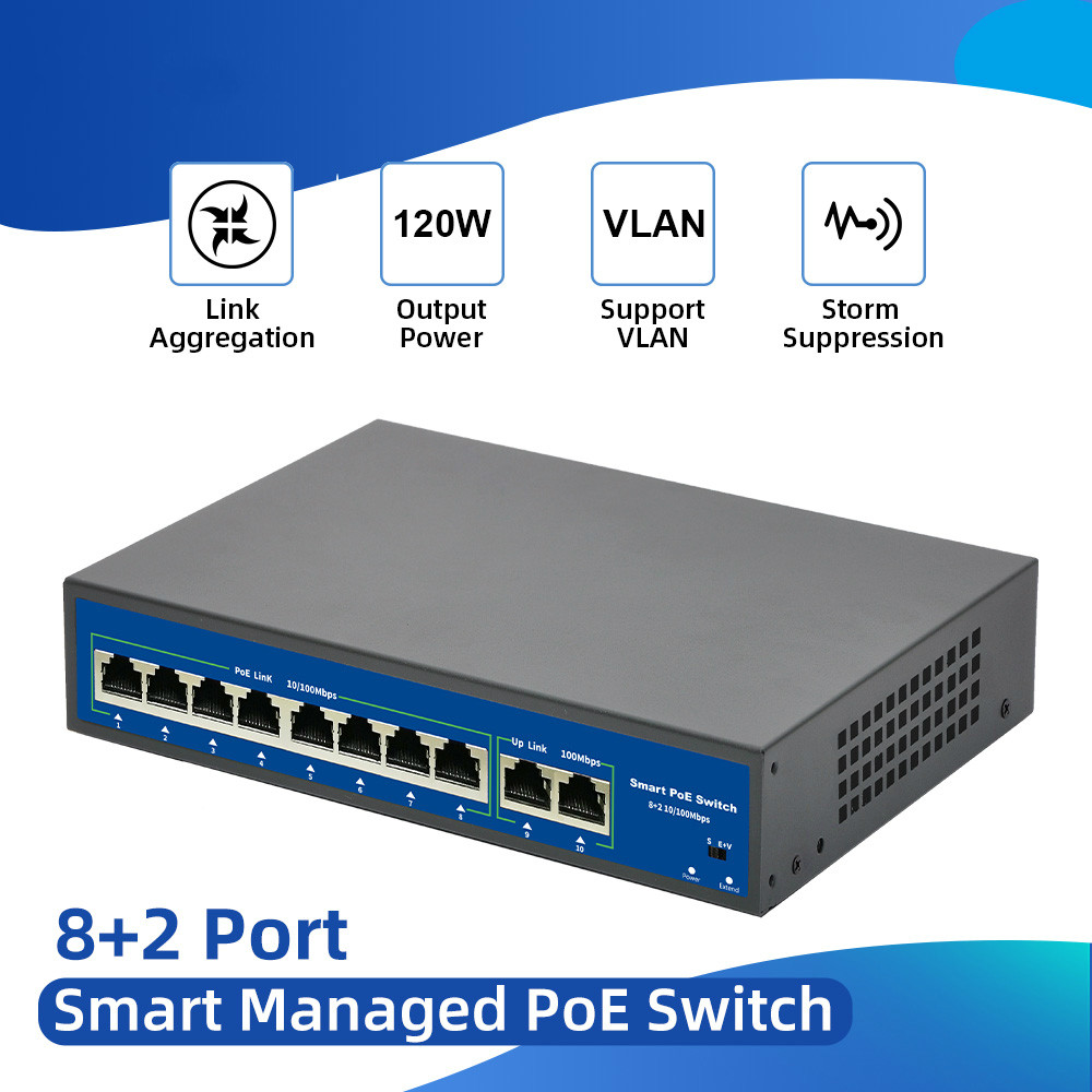 ⚕10 Ports POE Switch 48V Power Over Ethernet Network Switch 8 PoE Switch Injector for IP camera ...