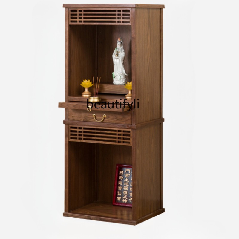 ⋚Black Walnut Double-Layer Solid Wood Altar Cabinet Buddha Niche Altar ...