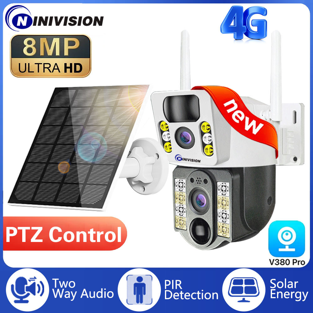 ☈4K 8MP 4G Dual Lens PTZ Solar Camera Audio Outdoor Dual Screen AI Human Tracking Secuity WIFI S ...
