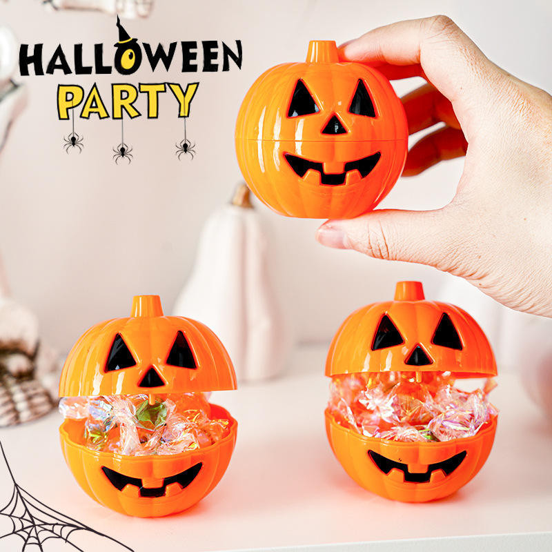 Halloween Plastic Pumpkin Bucket Container Plastic Props tricky candy ...