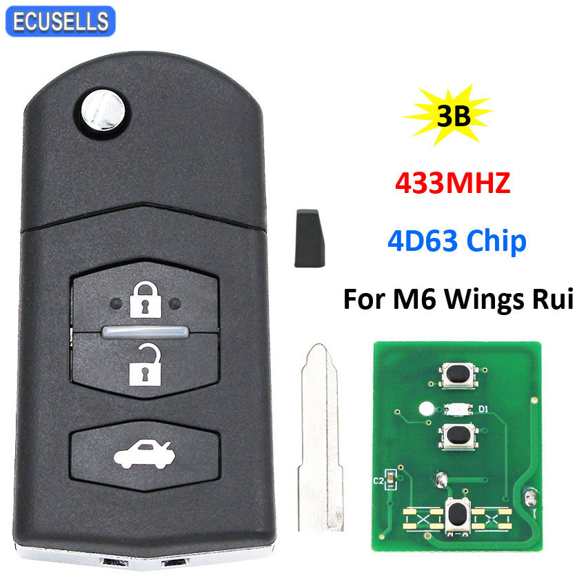 ☽3 Button New Folding Flip Remote Smart Car Key Fob 433MHZ with 4D63 ...