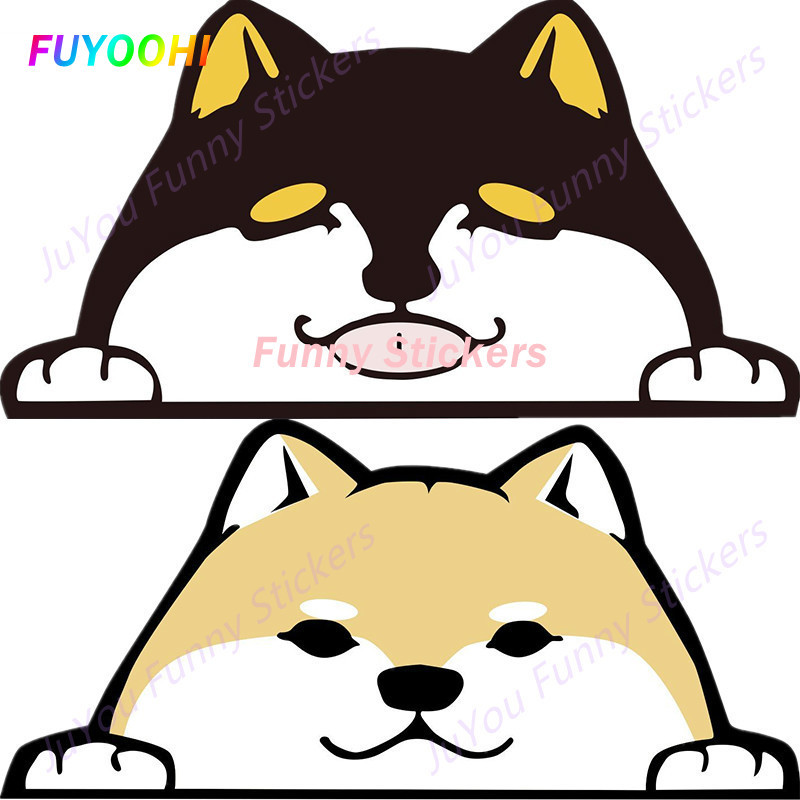 【FUYOOHI Funny Stickers Cute Shiba Inu Black Dog Peeking Funny Car ...