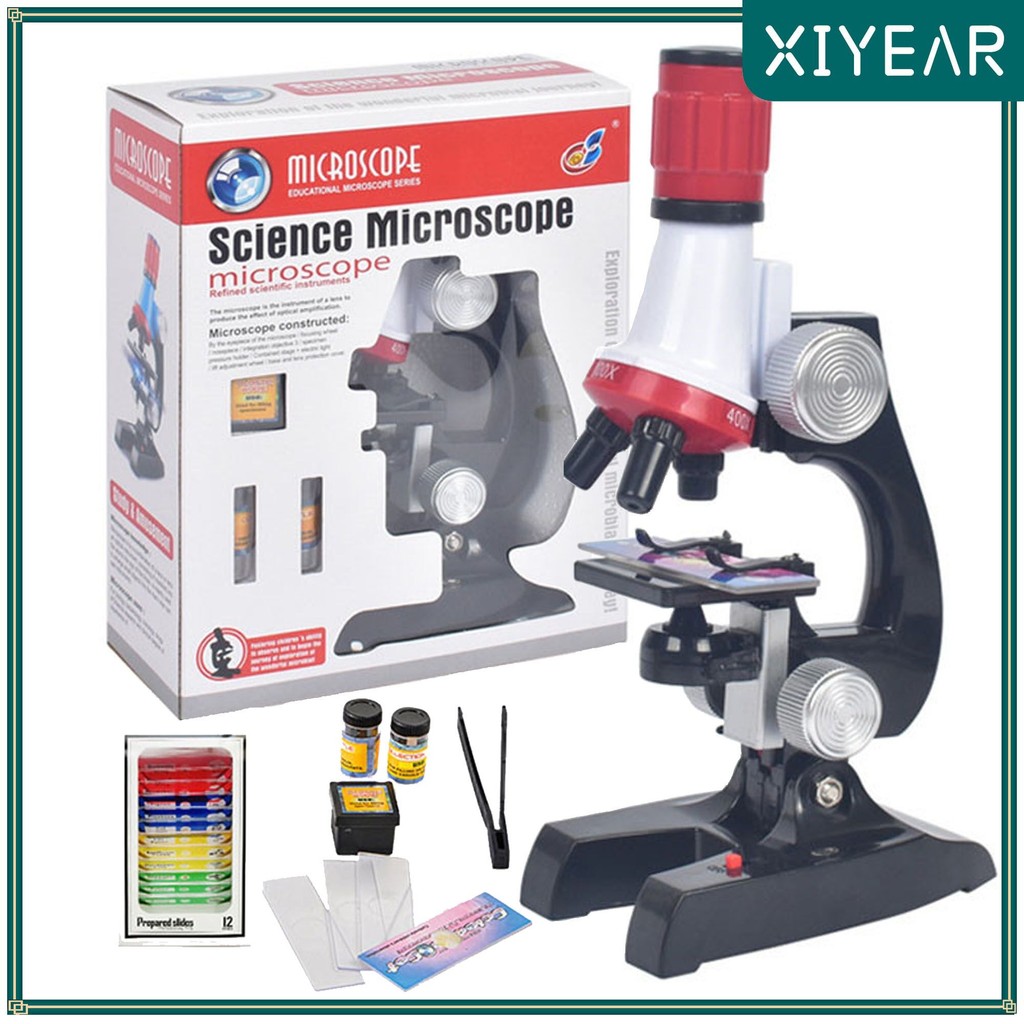 Microscope Kit Lab LED 100/400/1200X Home School Educational Toy Gift ...