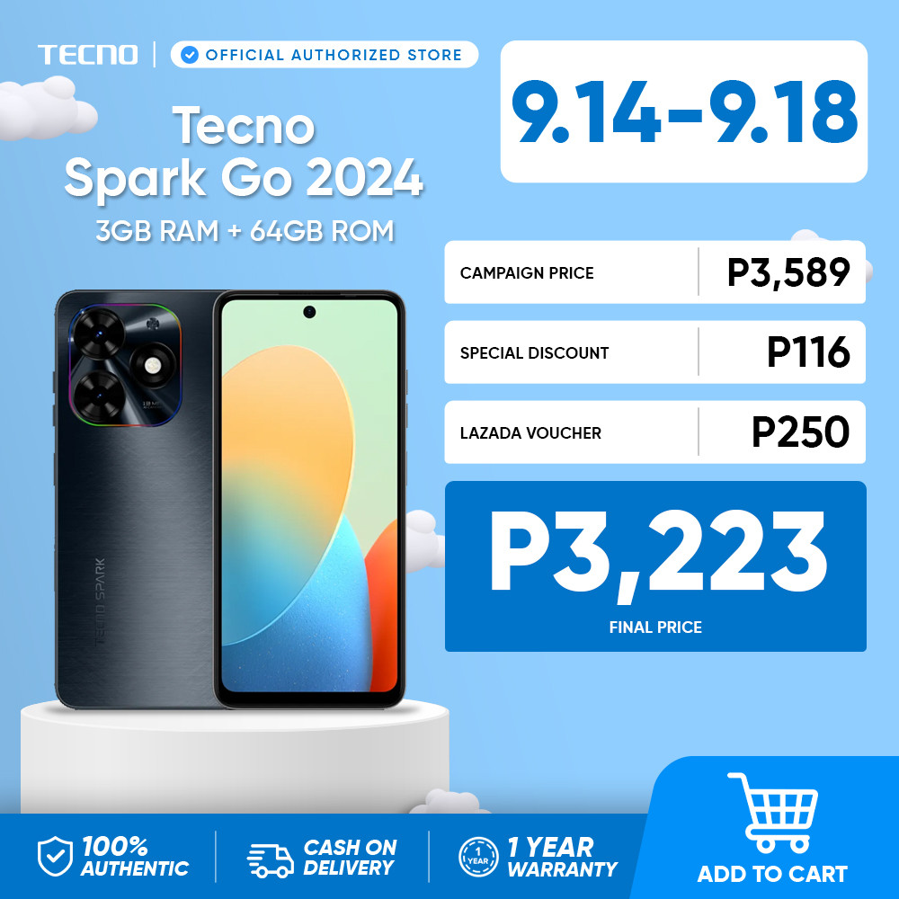 Tecno Spark Go 2024 Smartphone | 3GB+64GB / 4GB+64GB / 4GB+128GB | Unisoc T606 | 13MP Dual Rear ...