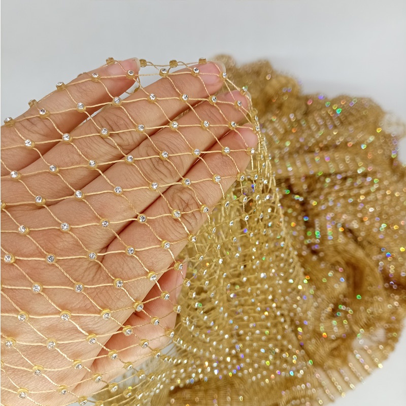 65X55cm Gold Fishing Net Line Stone Crystal Rhinestone Connection ...