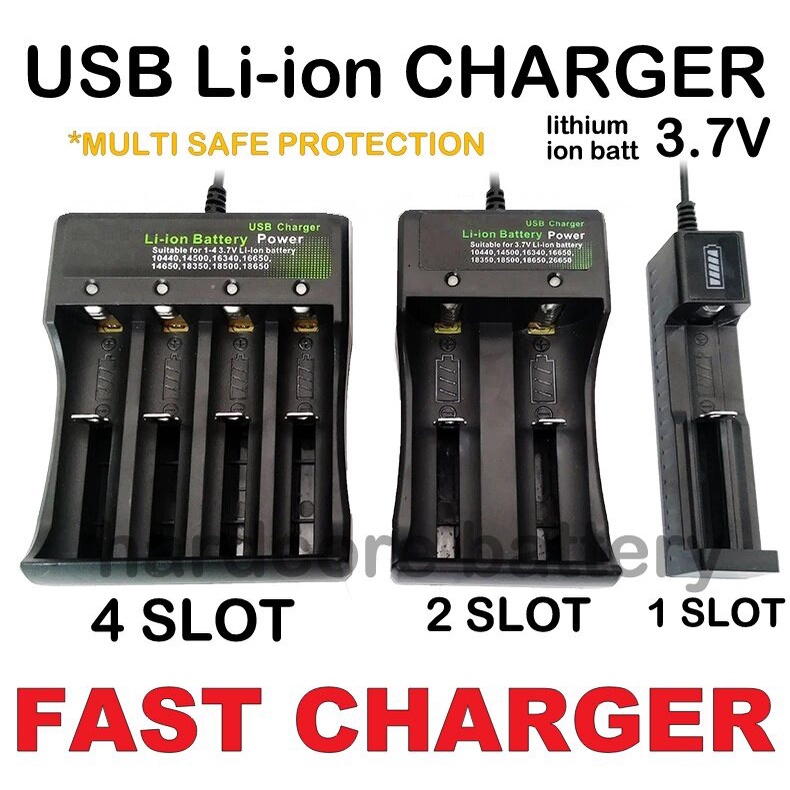 USB smart 18650 fast charger 2/4 slot lithium rechargeable 3.7V battery ...