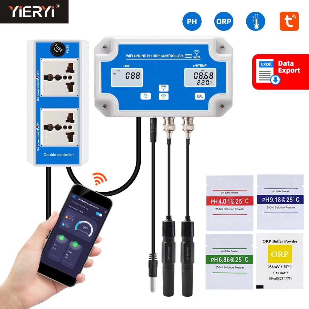 WiFi Temp PH ORP Controller Meter Water Quality Analyzer Data Logger PH ...
