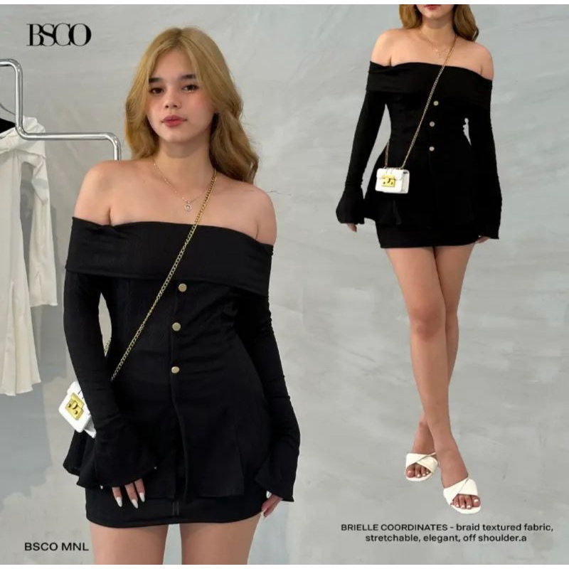 ONHAND BSCO BRIELLE COORDS OFFSHOULDER LONGSLEEVE TOP AND MINI SKIRT ...