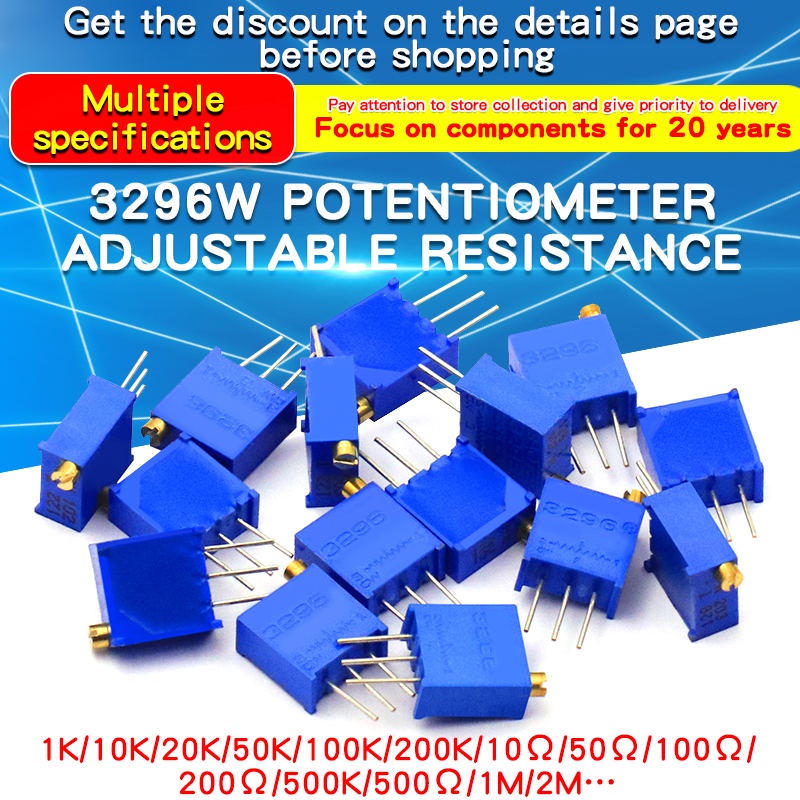 10PCS 3296W Potentiometer Precision Adjustable Resistance Multi-Turn ...