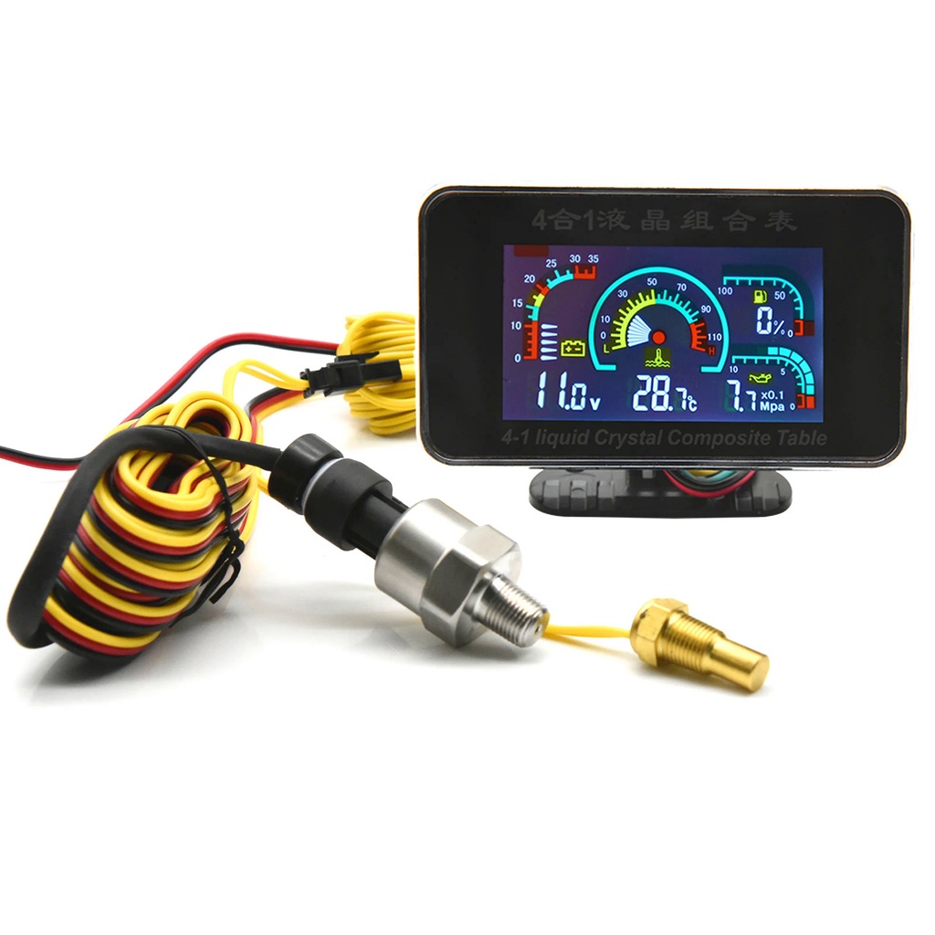 4 In 1 LCD Car Digital Oil Pressure Gauge Voltmeter Fuel Level Meter 1/ ...