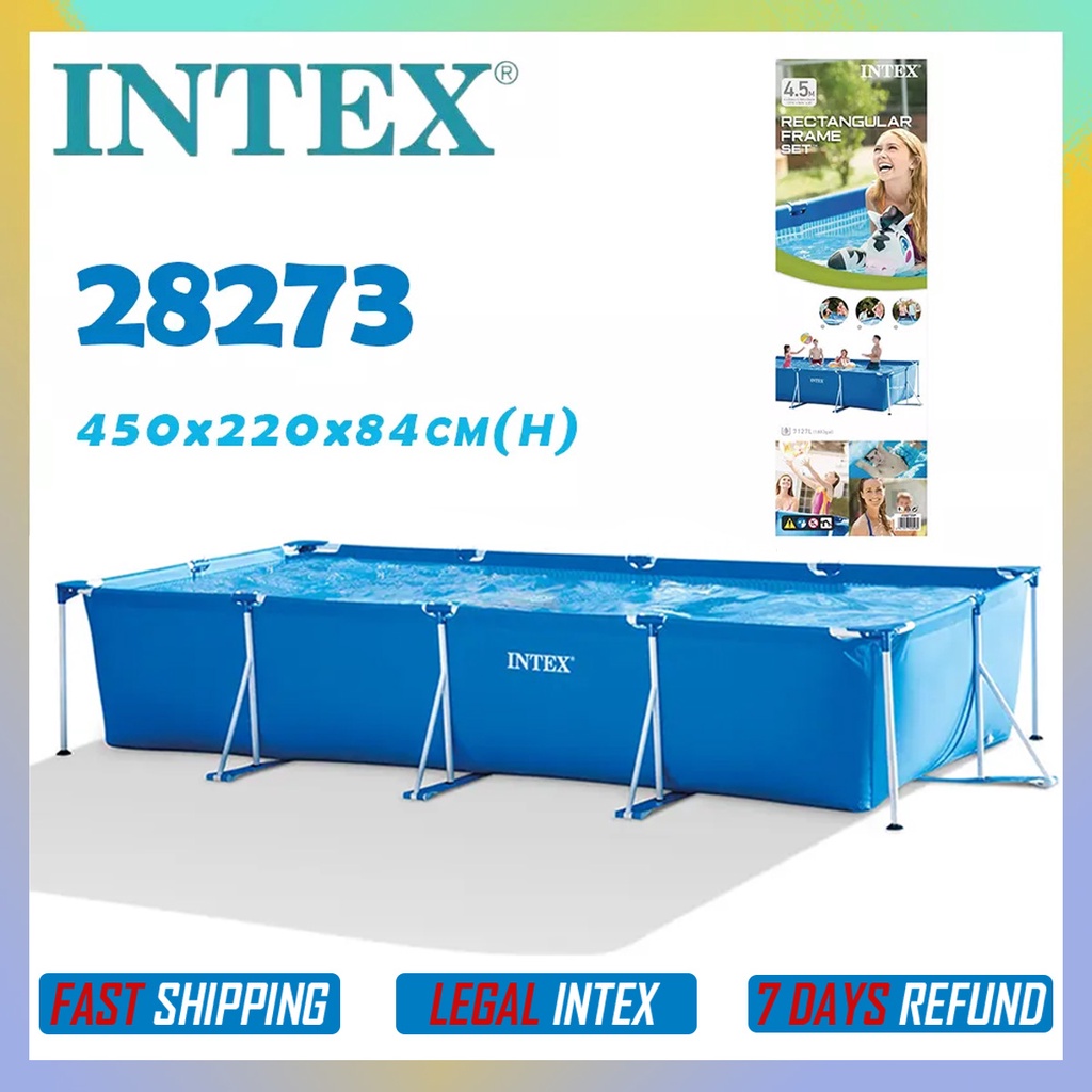 INTEX 28273 Rectangular Steel Frame Swimming Pool Adult Swimming Pool ...