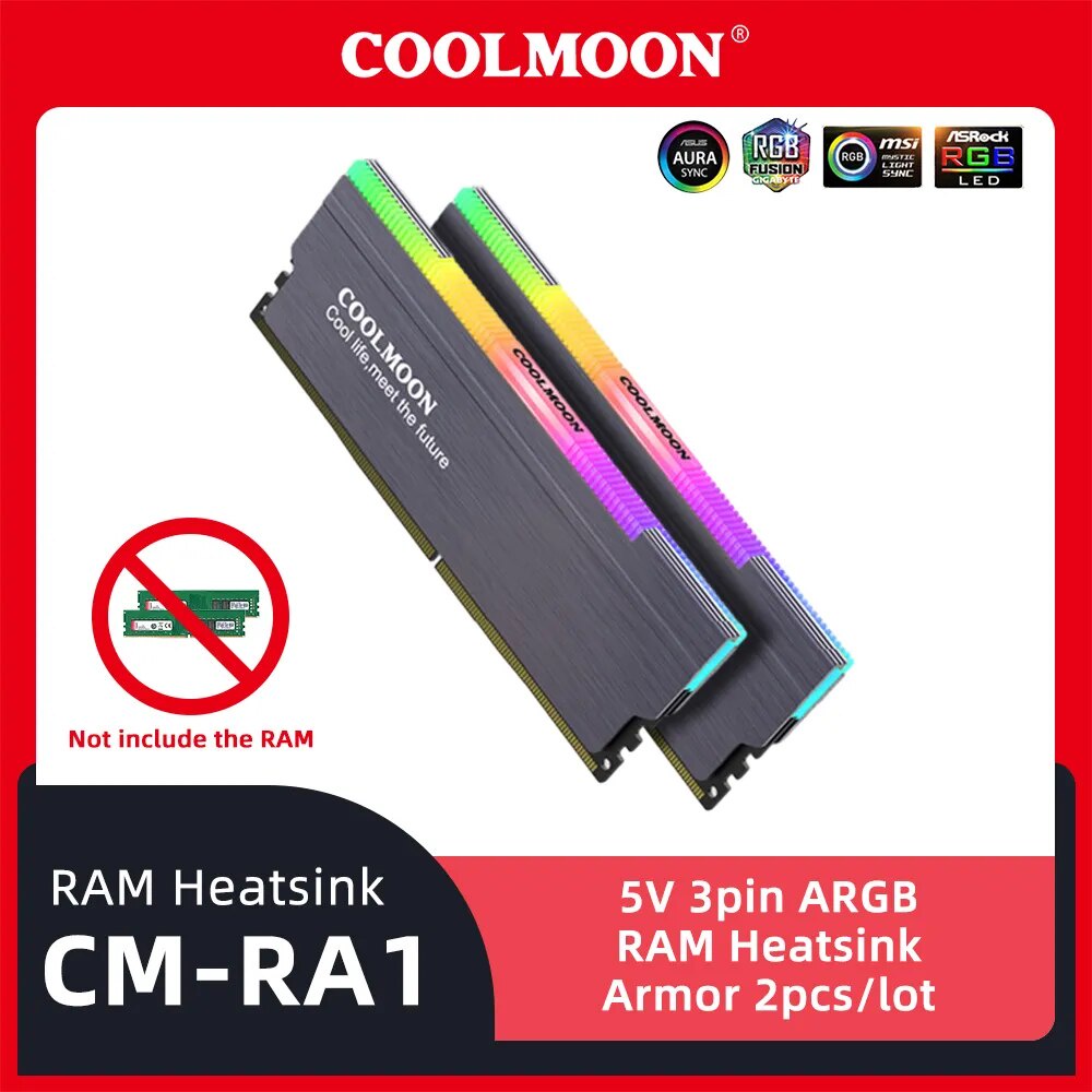 ☆COOLMOON RAM Heatsink Cover CM-RA1 DDR4 DDR5 2pcs/lot 5V3PIN A-RGB RAM ...