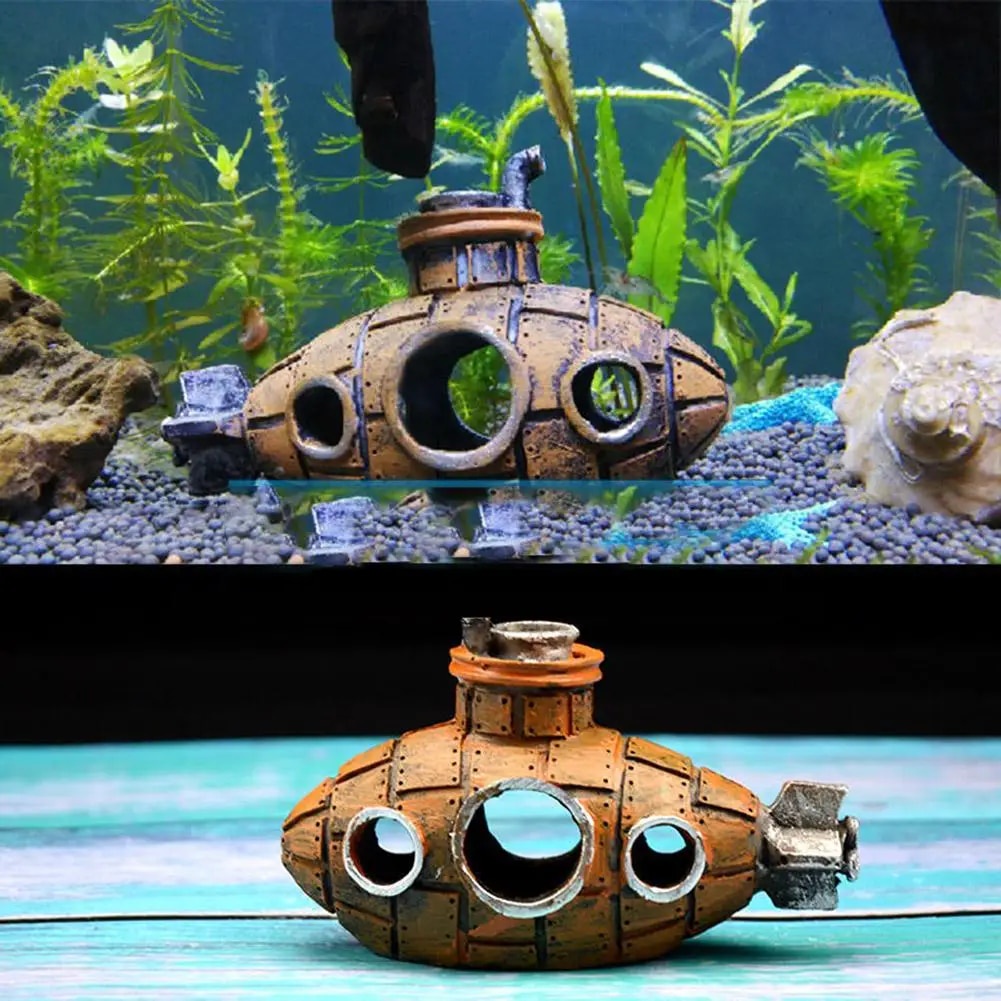Aquarium Resin Submarine Ornaments Hollow Fish Shrimp Shelter Cave ...