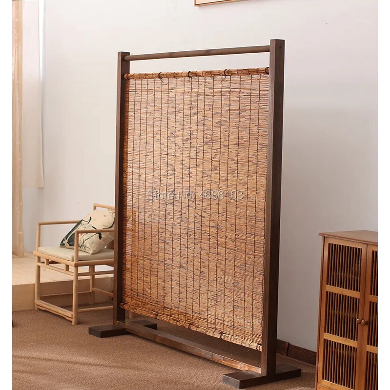 ~Chinese Style Natural Reed Folding Wood Room Screens Partition Porch ...
