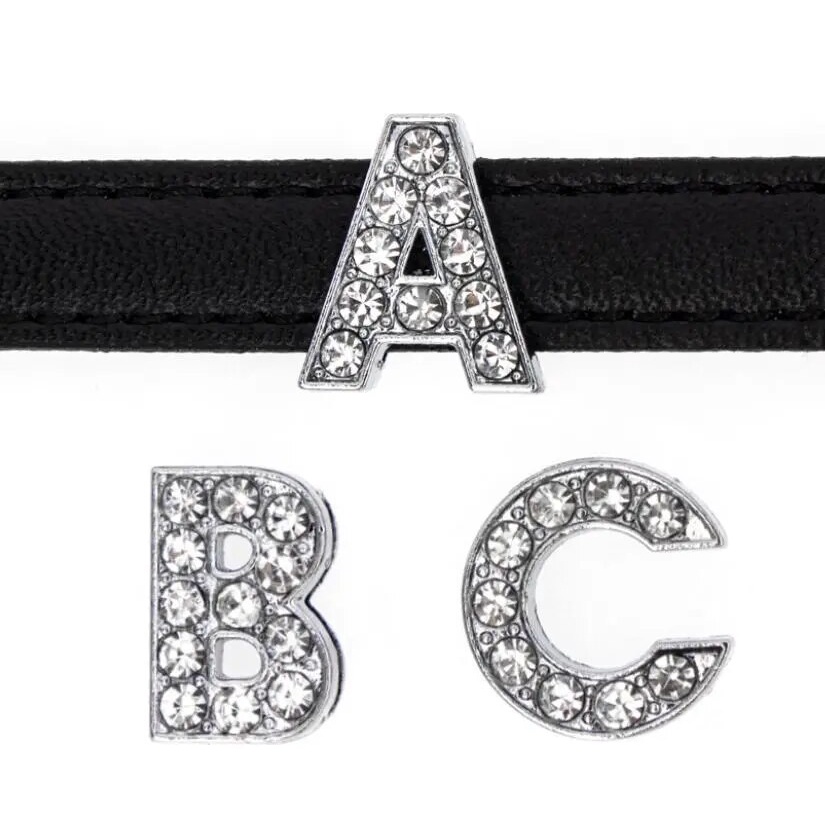 20PCS/lot Internal Dia. 10MM Full Rhinestones Slide Letter DIY Alphabet ...