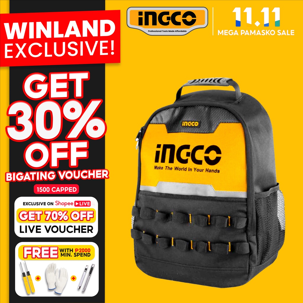 INGCO by Winland Tool Bag Backpack Box Organizer Heavy Duty Kit HBP0101 ...