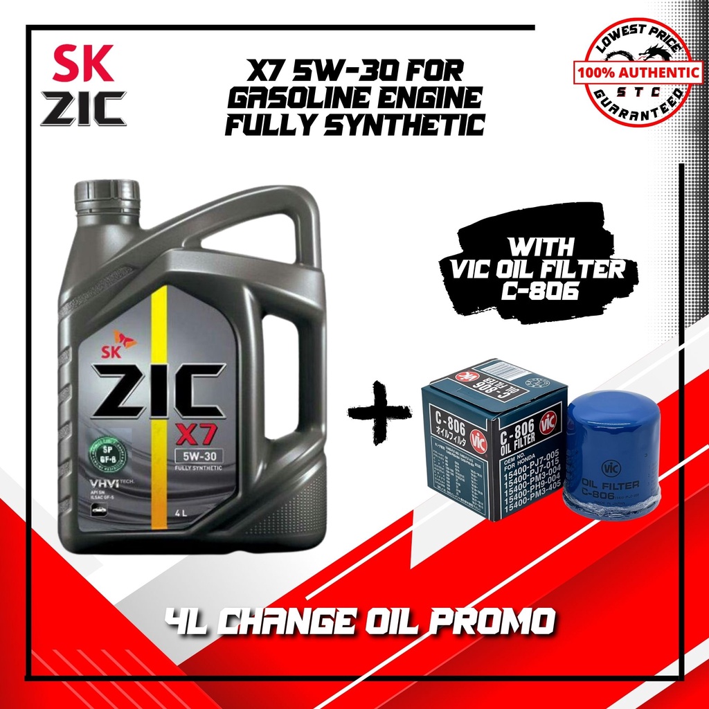 SK ZIC 4 Liters X7 5W30 For GASOLINE Engine with C-806 Vic Oil Filter ...