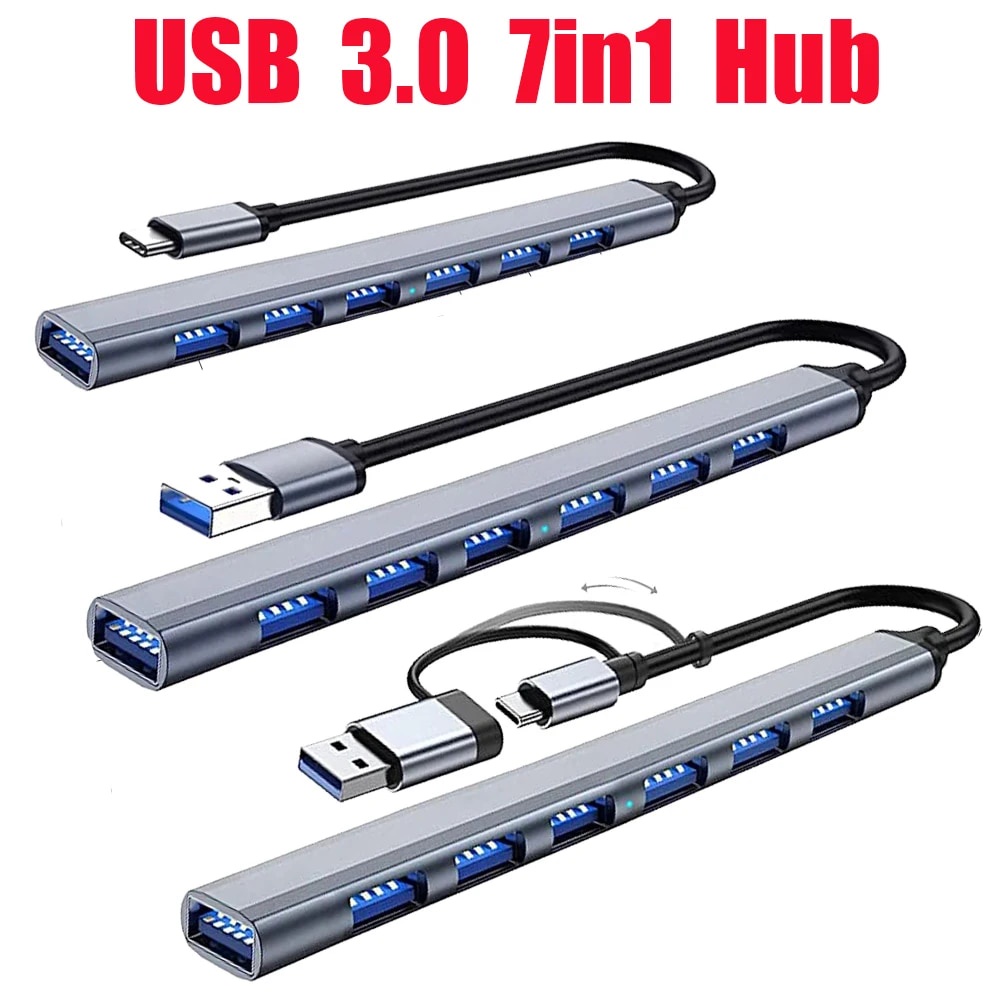 ️USB HUB Type C 3 0 USB-A Hub Splitter 7 Port USB3.0/2.0 With USB-C PD ...