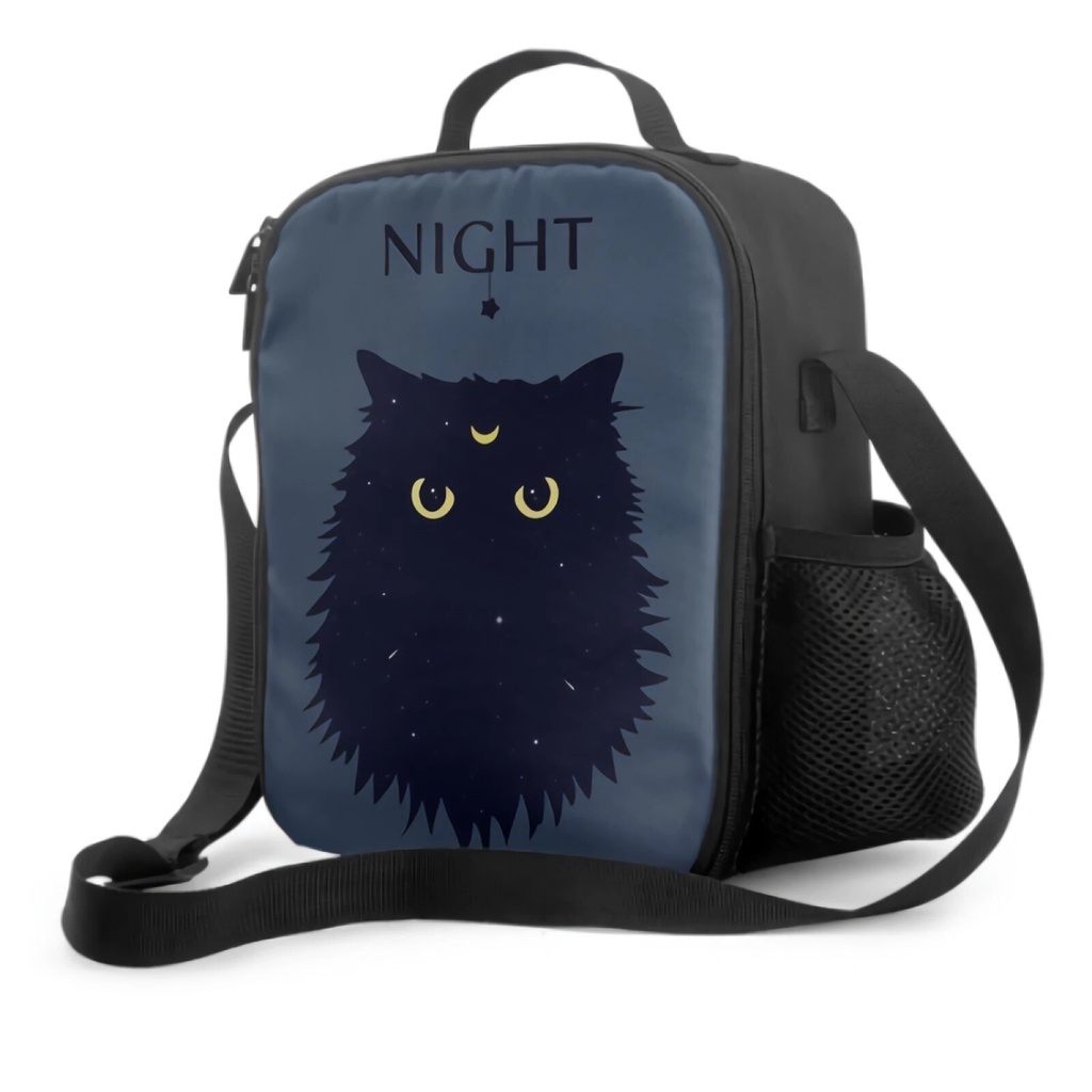 유Black Cat Lunch Box Insulated Meal Bag Crescent Moon Symbol Lunch Bag ...