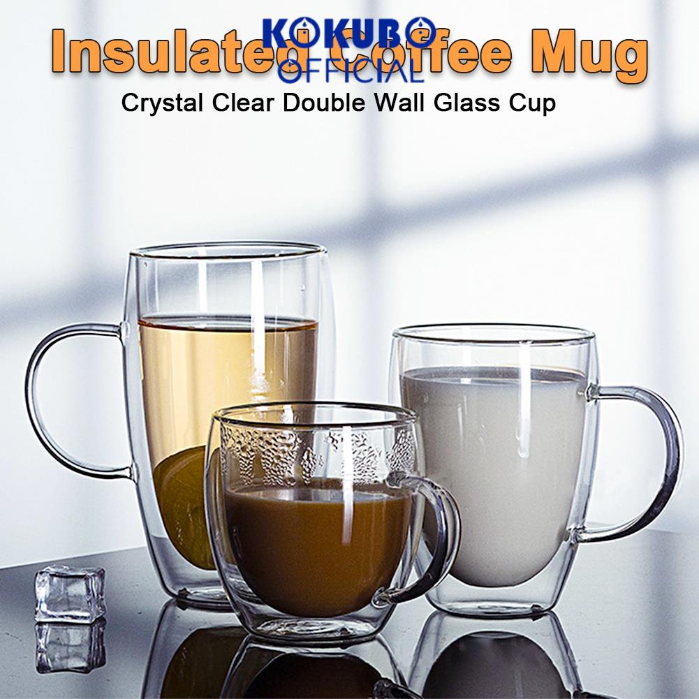 【Local Delivery】 Double Layer Glass With Handle Heat-Resistant Coffee ...