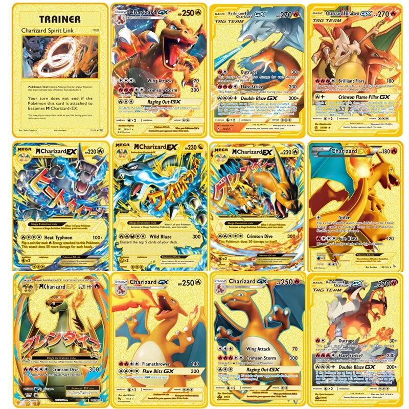 ☛Pokemon 27 Styles Charizard Boss VMAX GX MEGA Gold Metal Card Super ...