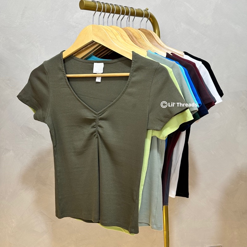 H&M Cinched V-Neck Knit Rib Shirt | Shopee Philippines