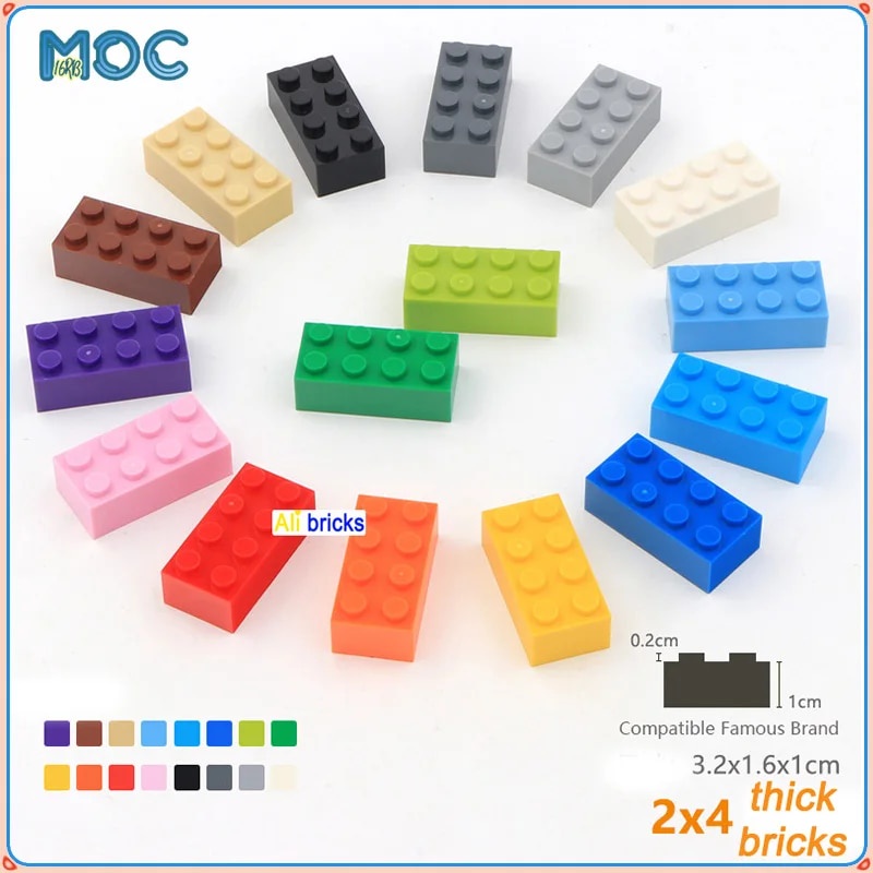 200pcs DIY Building Blocks Thick Figures Bricks 2x4 Dot Educational ...