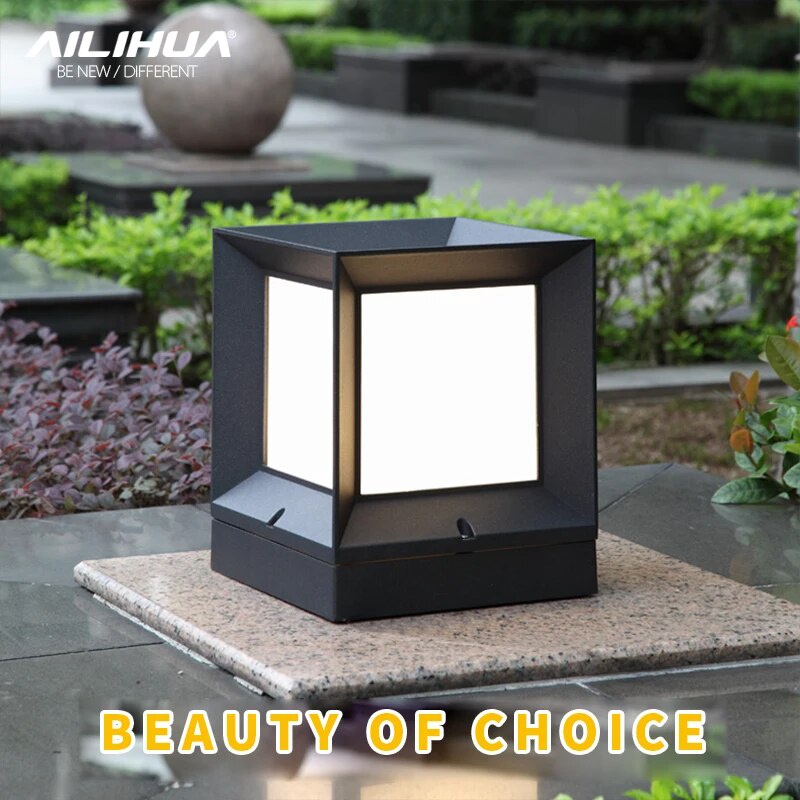 Square column head lamp outdoor pure aluminum household landscape ...